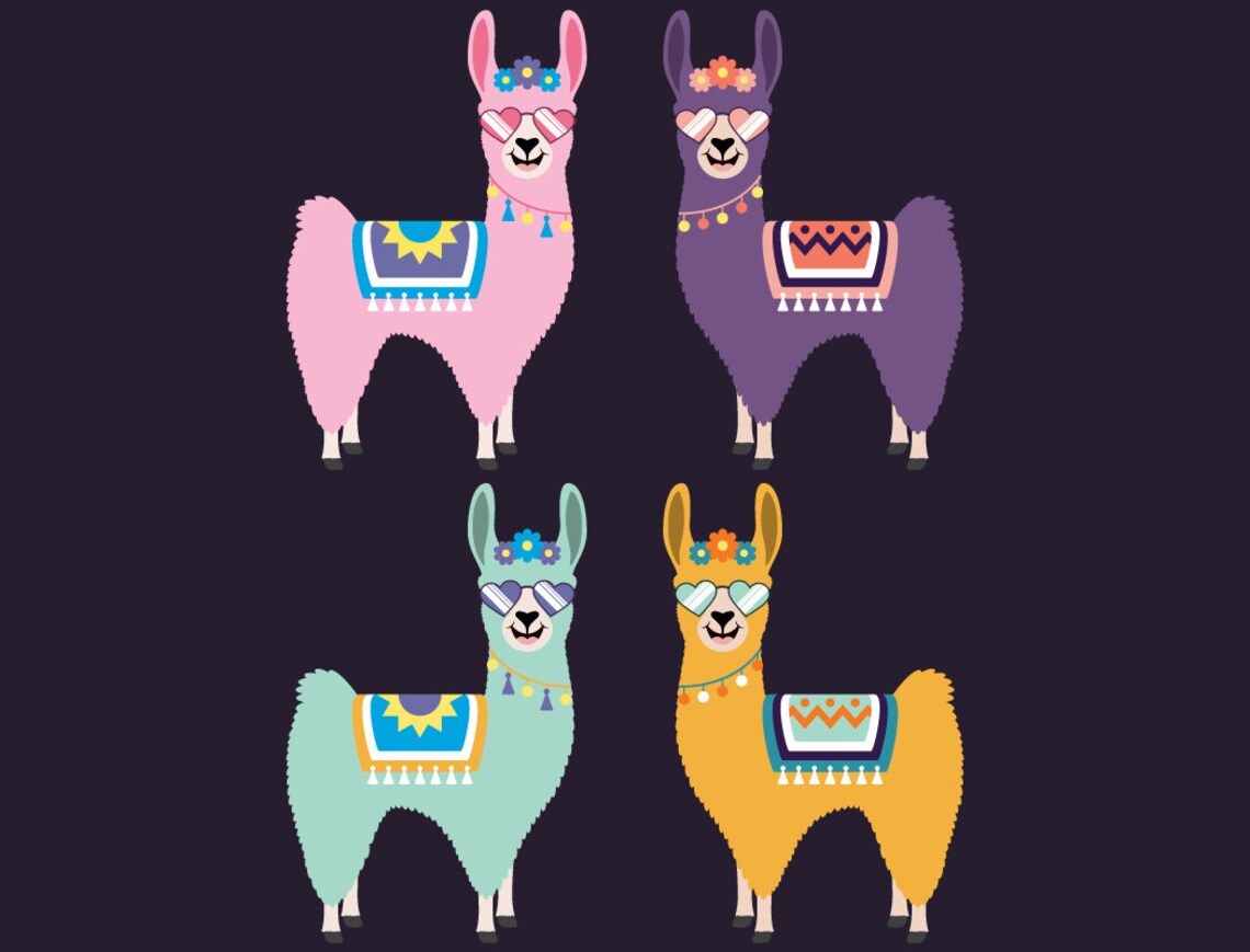 Llama Shades Clipart Bundle, Llamas Clip Art PNG, Printable Cactus Art ...
