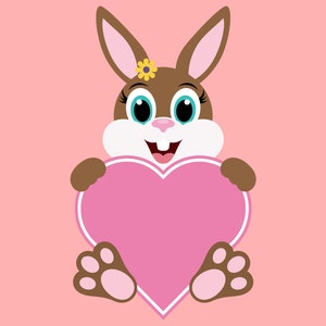 Cute Bunny Rabbit Valentine Heart SVG Cut Files, PNG Valentine Clipart ...