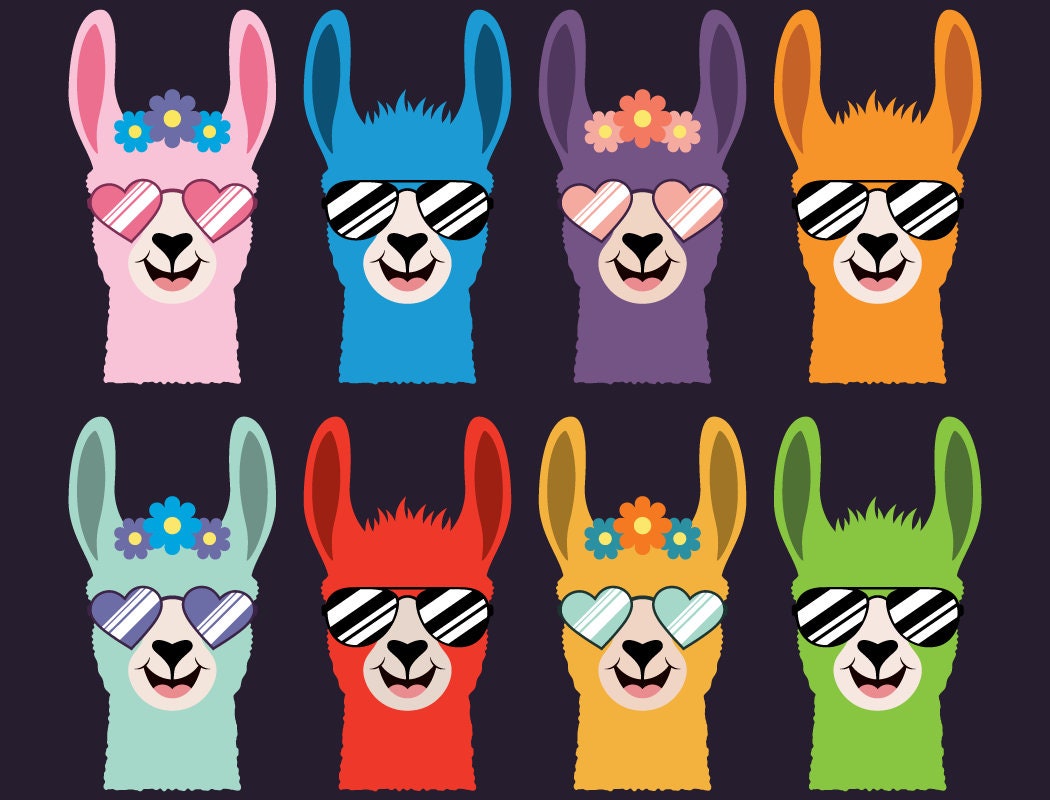 Llama Shades Clipart Bundle, Llamas Clip Art PNG, Printable Cactus Art ...