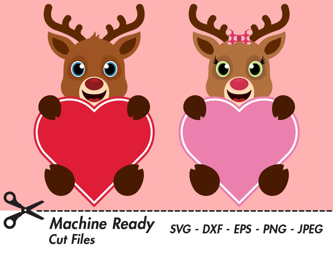 Cute Reindeer Valentine Heart SVG Cut Files, Valentine Clipart, PNG ...