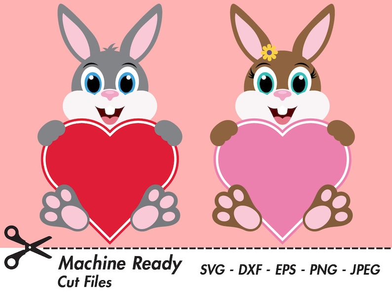 Cute Bunny Rabbit Valentine Heart SVG Cut Files PNG Valentine | Etsy