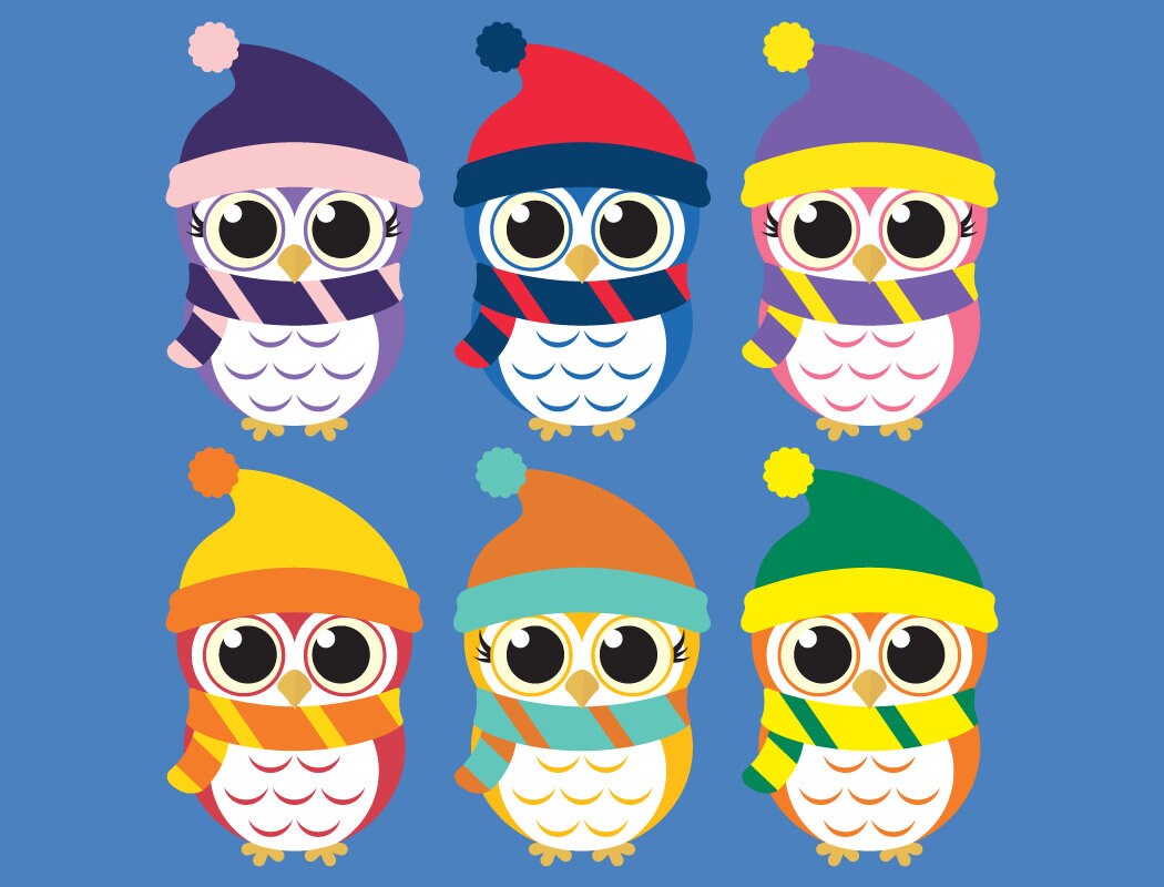 Winter Owl Bundle Clipart Cute Baby Owl Decoration Fall Clip - Etsy