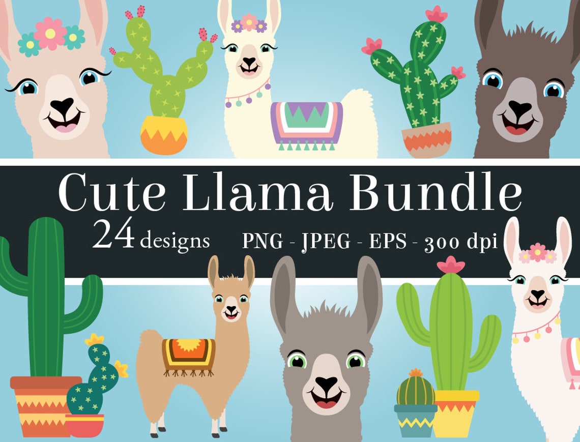 Cute Llama Clipart Bundle, Llamas Clip Art PNG, Printable Cactus Art ...