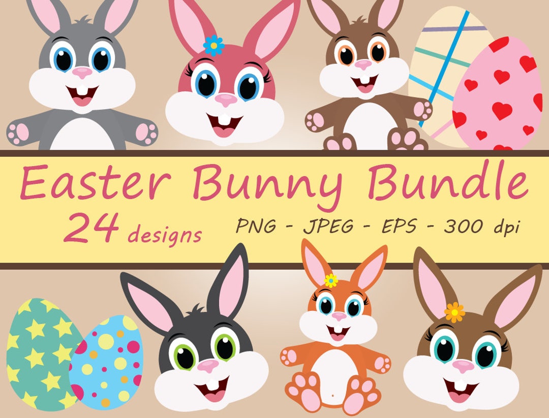 Easter Bunny Clipart Bundle, Bunny Rabbit Clip Art, Cute Bunny Face ...
