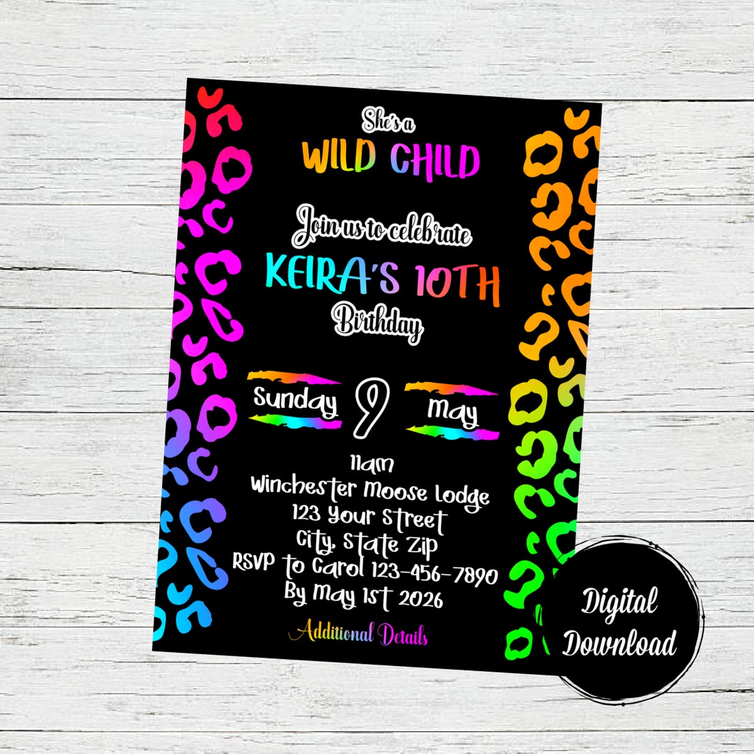Neon Cheetah Birthday Invitations - Etsy