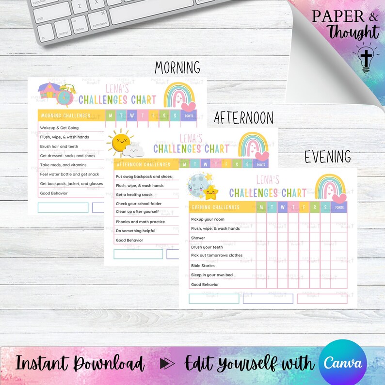 Kids Routine Chart - Chores Challenges Morning Afternoon Evening - Etsy