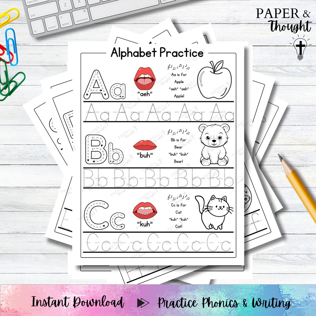 Alphabet Phonics & Writing Practice Worksheets- Tracing, Mouth Position ...
