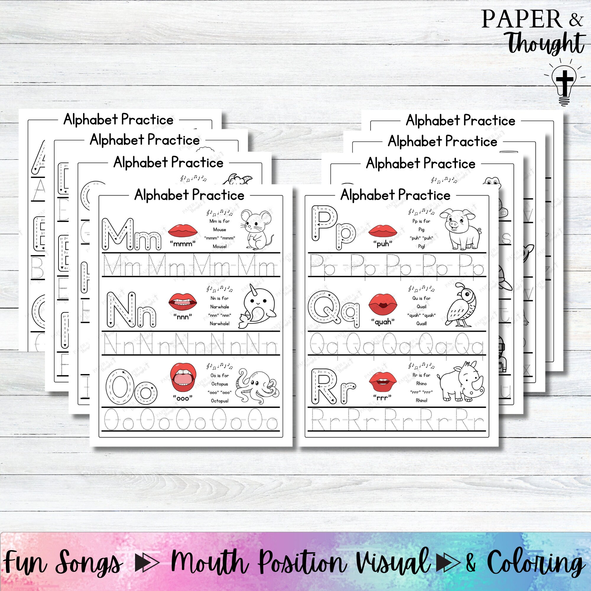 Alphabet Phonics & Writing Practice Worksheets- Tracing, Mouth Position ...