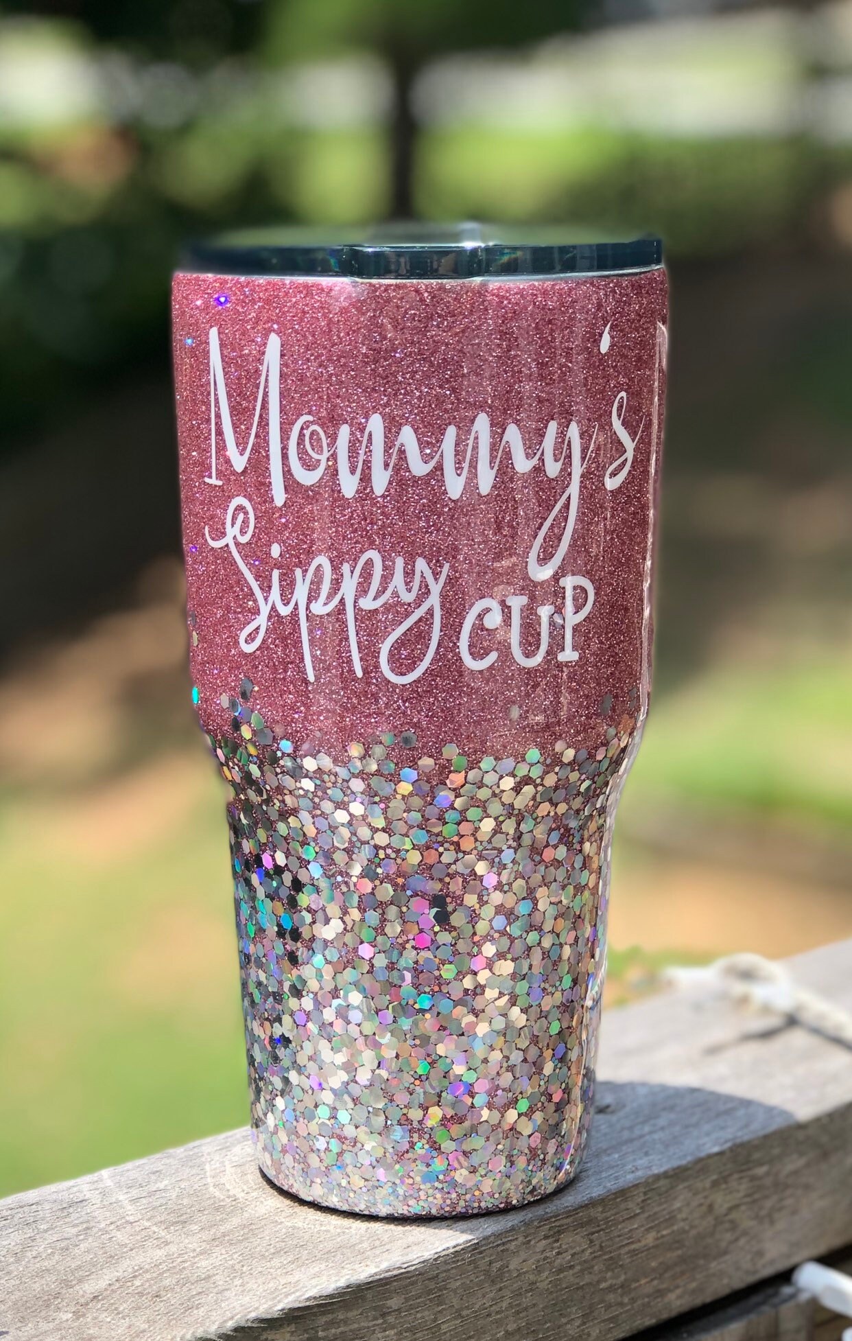 Mommys Sippy Cup 30oz Pink And Chunky Halo Silver Glitter Etsy
