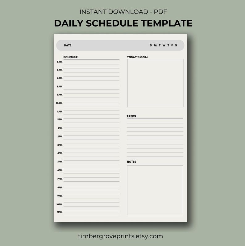 Daily Schedule Template - Etsy
