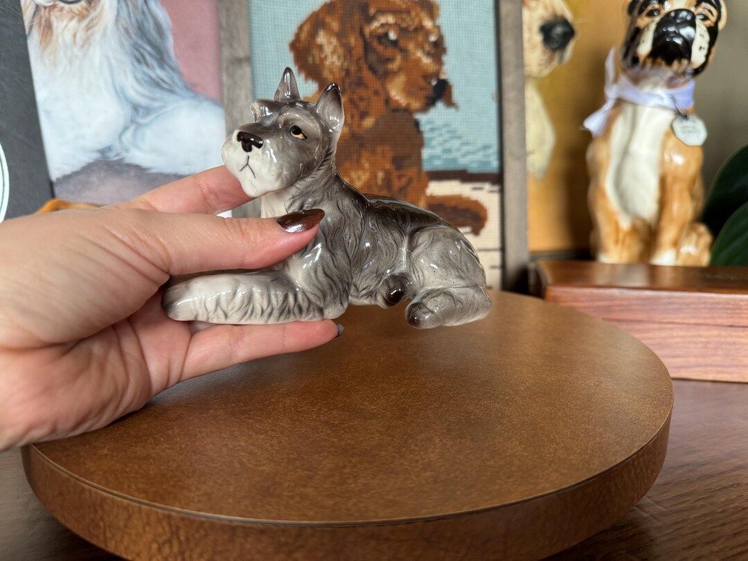 Vintage Porcelain Schnauzer Figurine Hand-painted Dog Collectible Mid ...
