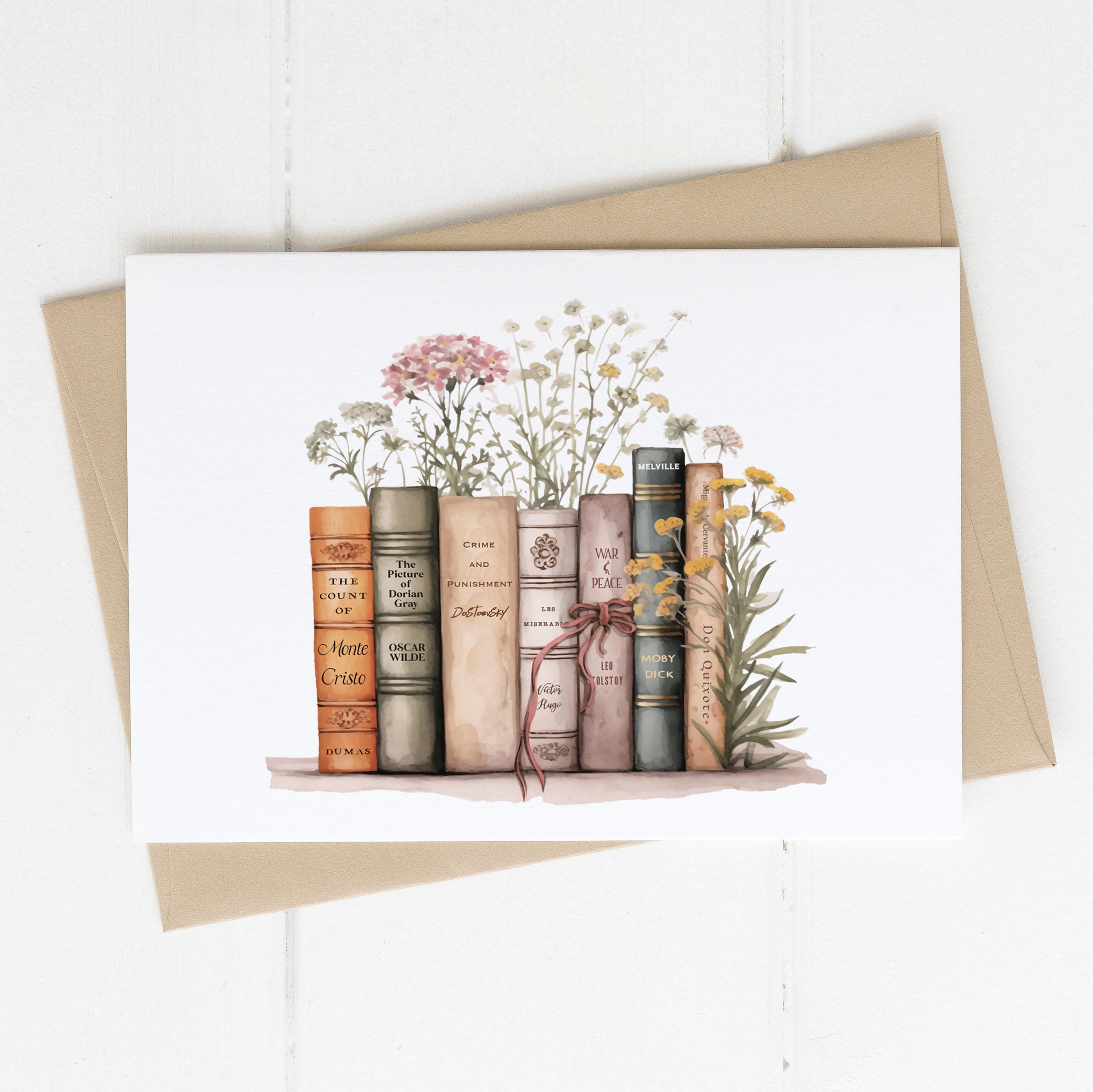 Classic Book Stack Card - Les Mis - Moby Dick - War and Peace - Dorian ...