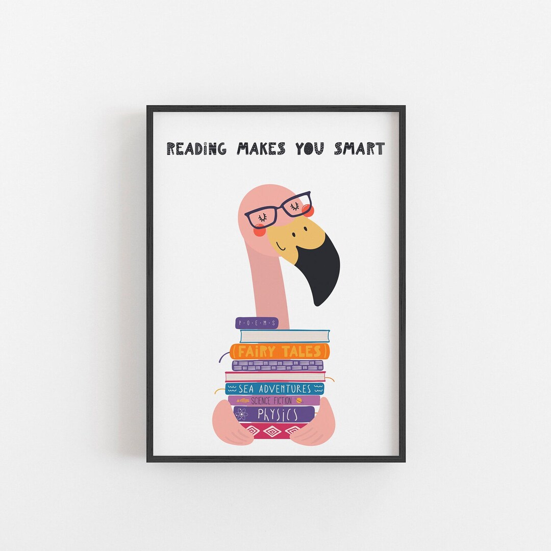 Flamingo 'reading Makes You Smart' Digital Print - Books - Reading ...