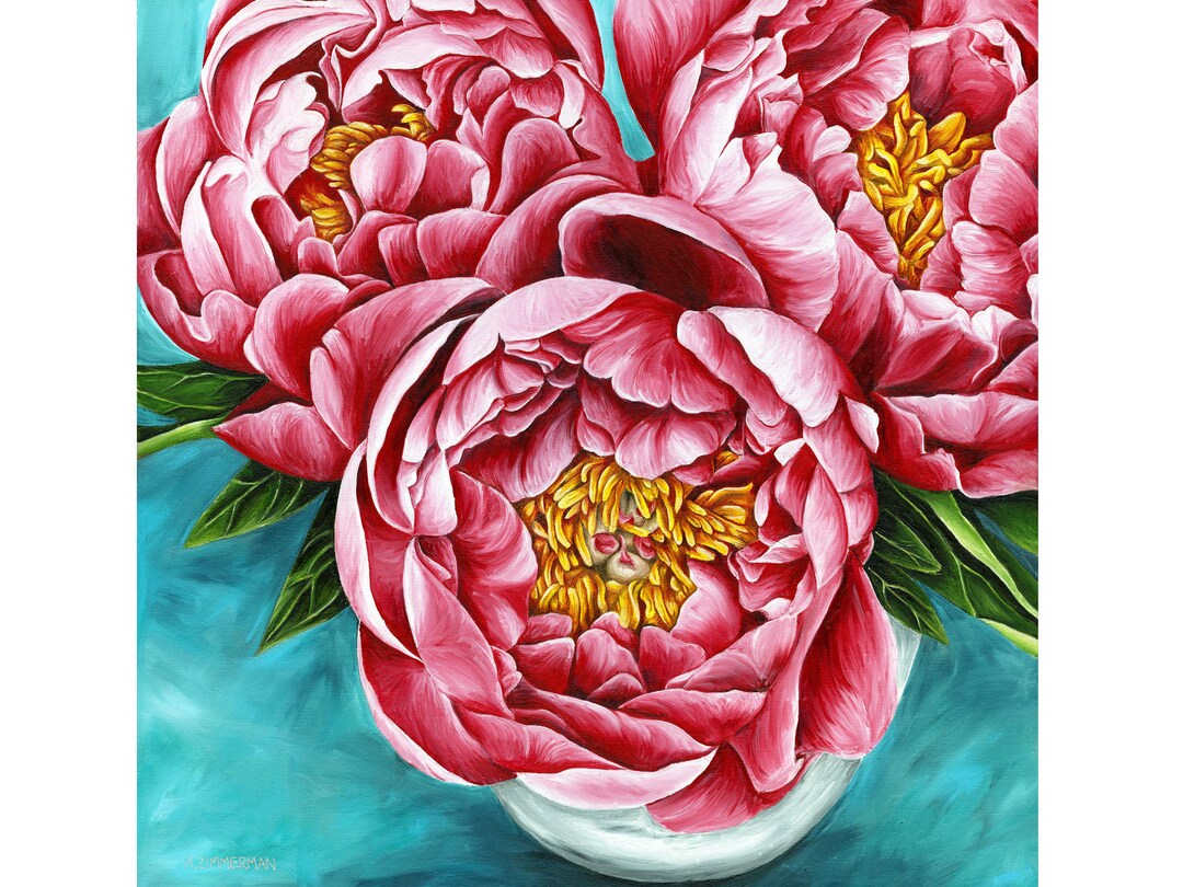 Pink Peonies Wall Art Print | Floral Oil Painting Reproduction ...
