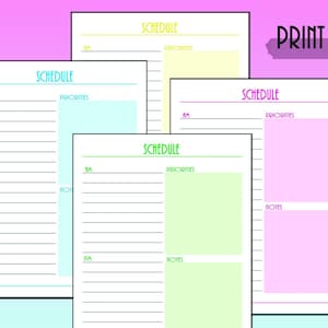 Simple Write- in Daily Schedule Template, Colorful and Printable, PDF ...