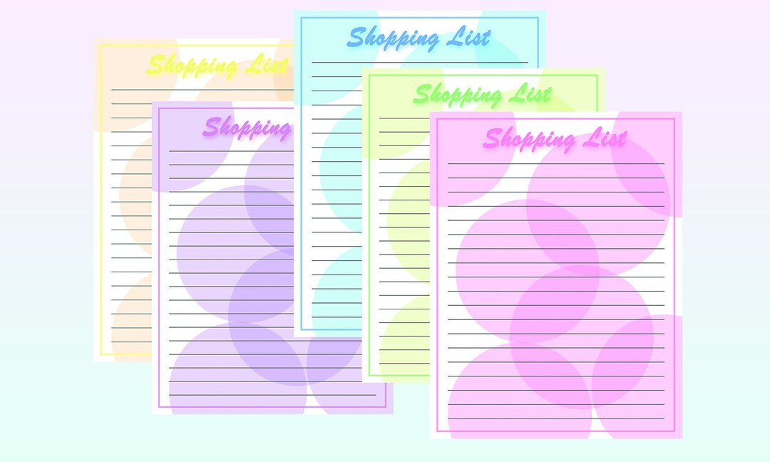 Colorful Shopping List, Printable to Do Lined Paper List, 8.5" X 11 ...