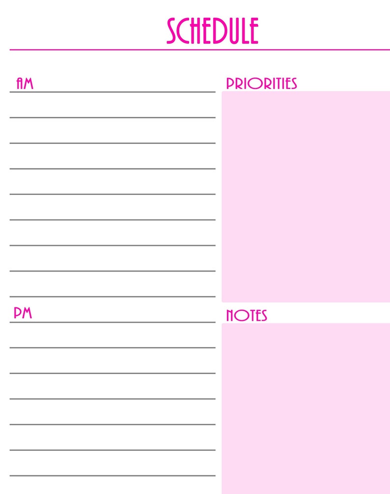 Simple Write in Daily Schedule Template, Colorful and Printable, PDF ...
