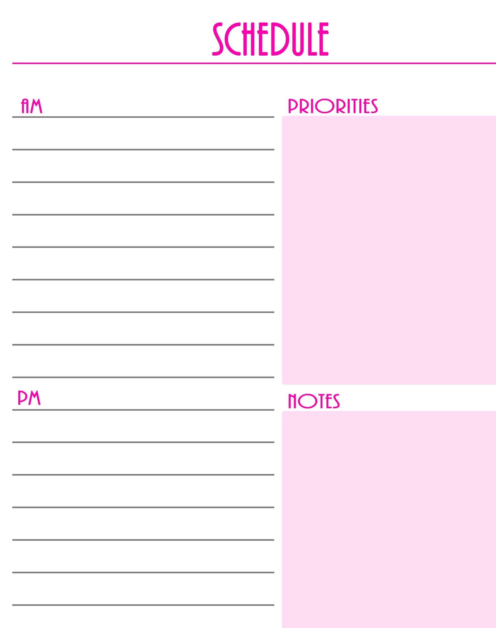Simple Write- in Daily Schedule Template, Colorful and Printable, PDF ...
