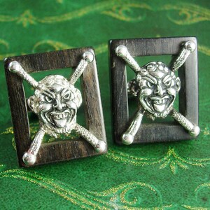 Grotesque Silver DEVIL Cufflinks Vintage Crossbones Demon Large Wood ...