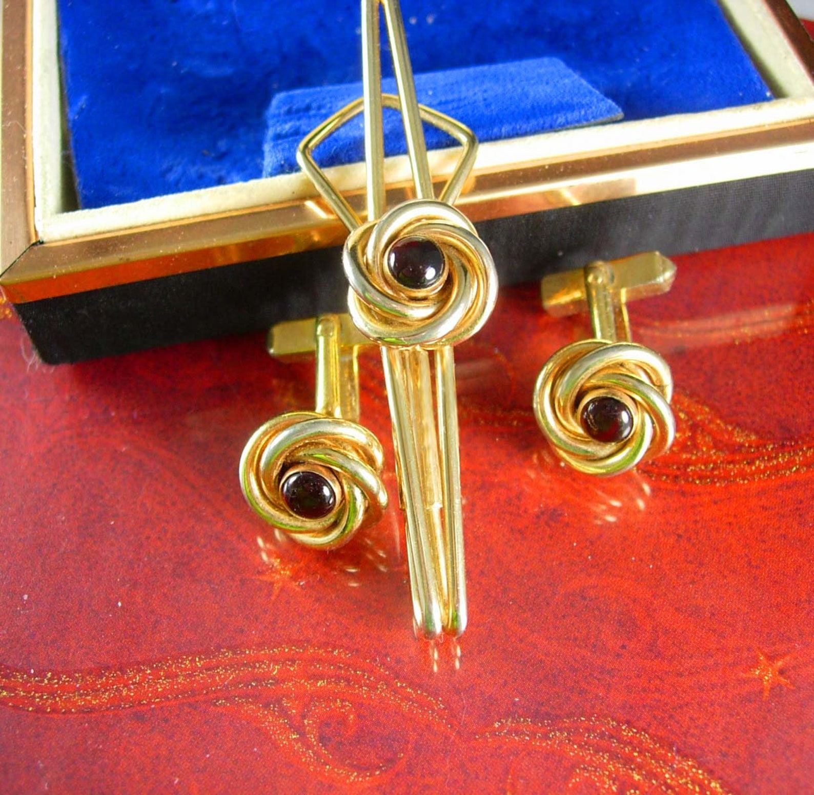 Vintage Red Jewel Cufflinks Art Deco Love Knots Cuff Links Tie - Etsy