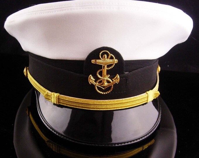 Vintage USN Officer Hat US NAVY White Mens Officers Hat Size 7 Bancroft ...