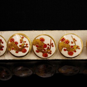 6 Japanese Porcelain Buttons / Vintage Satsuma Set / Cherry Blossoms ...