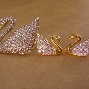 Genuine Swarowski Set - Rhinestone Swan Brooch - Pierced Earrings ...