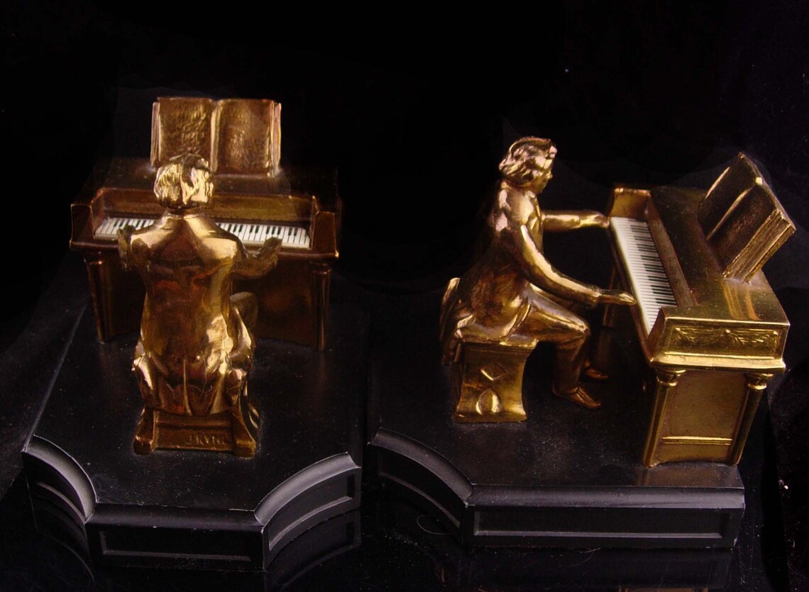 Vintage Signed Bookends Mozart Piano Set JB Hirsch Foundry - Etsy