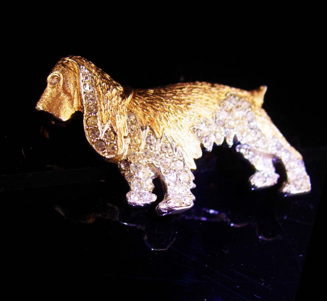 Signed Dog Brooch / Boucher Jewelry / Rhinestone Cocker Spaniel ...