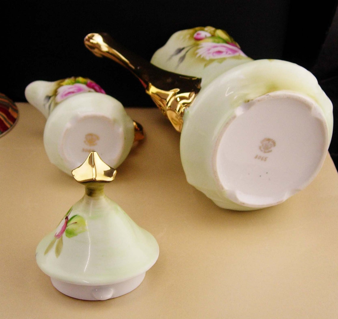 Vintage Lefton Teapot & Creamer Porcelain Green and Pink - Etsy