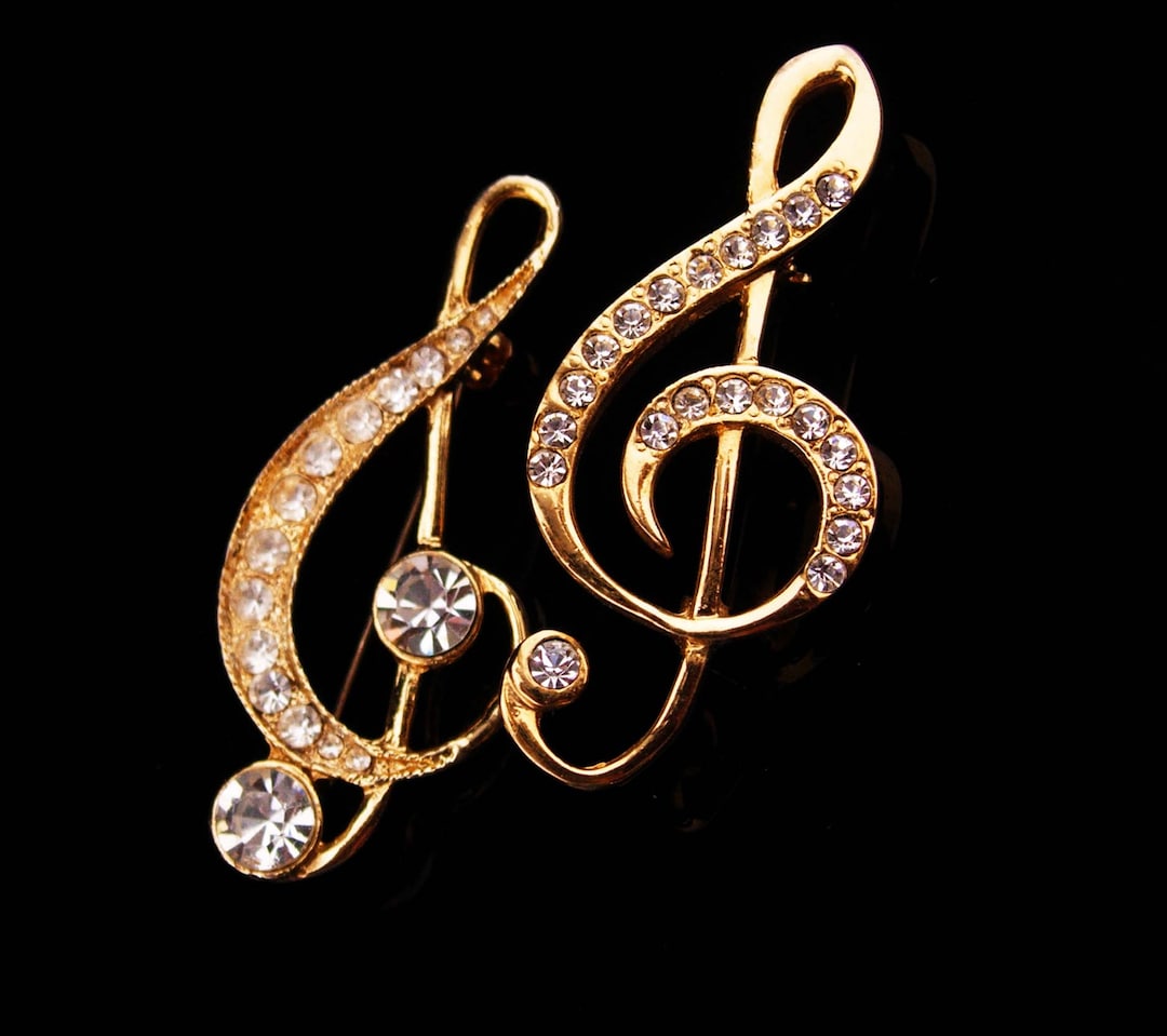 2 Music Notes Brooches / Vintage Pair Pins / Music Teacher Gift / Piano ...