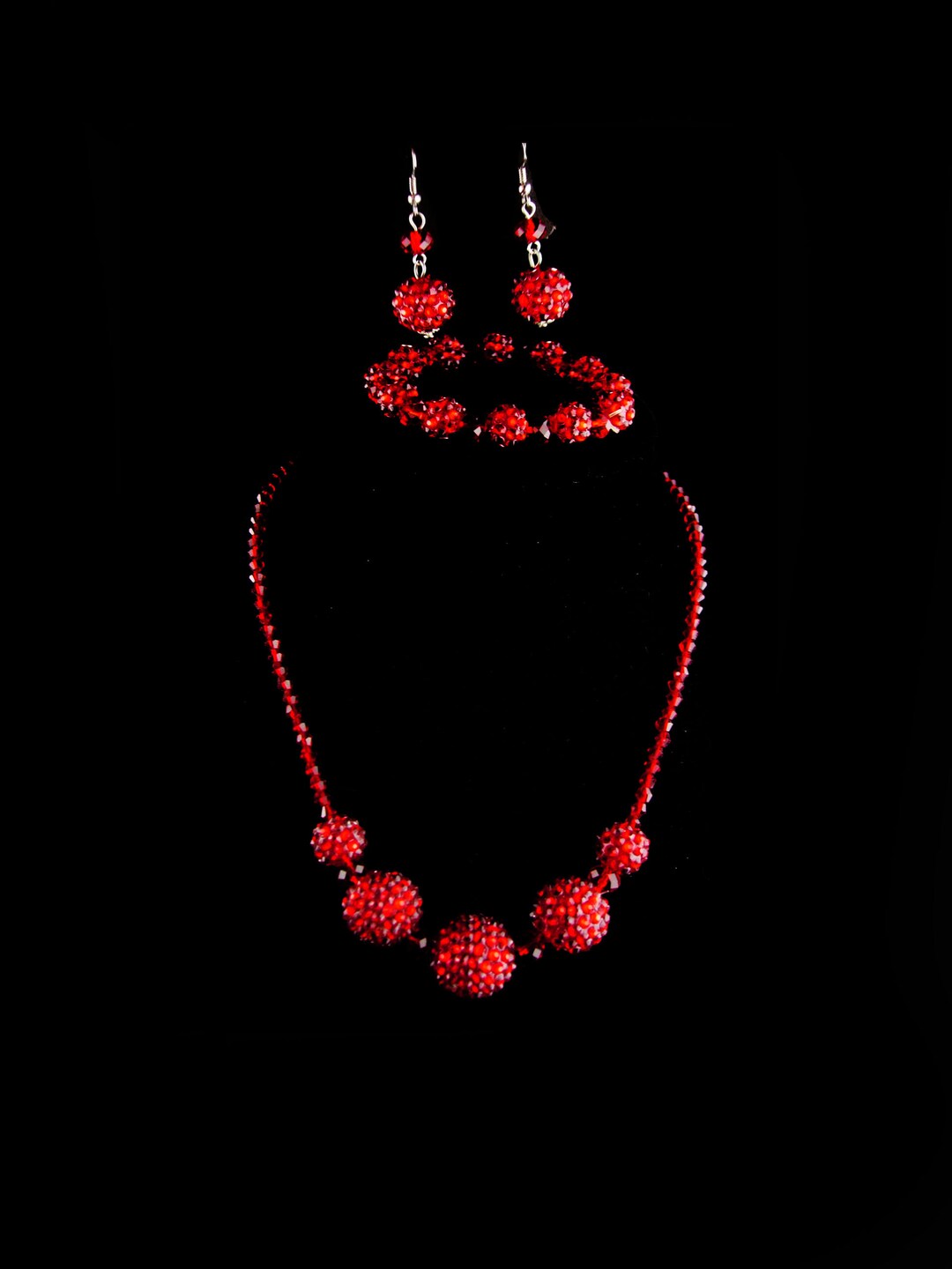 Deep Red Rhinestone Necklace / Chandelier Earrings / Dazzling Demi ...