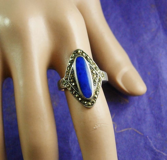 Vintage Large Lapis RIng Sterling Silver Gypsy artisa… - Gem