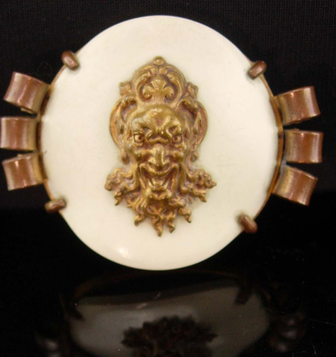 Antique Bacchus Cloak Clasp - Vintage Gargoyle Brooch - Vintage ...