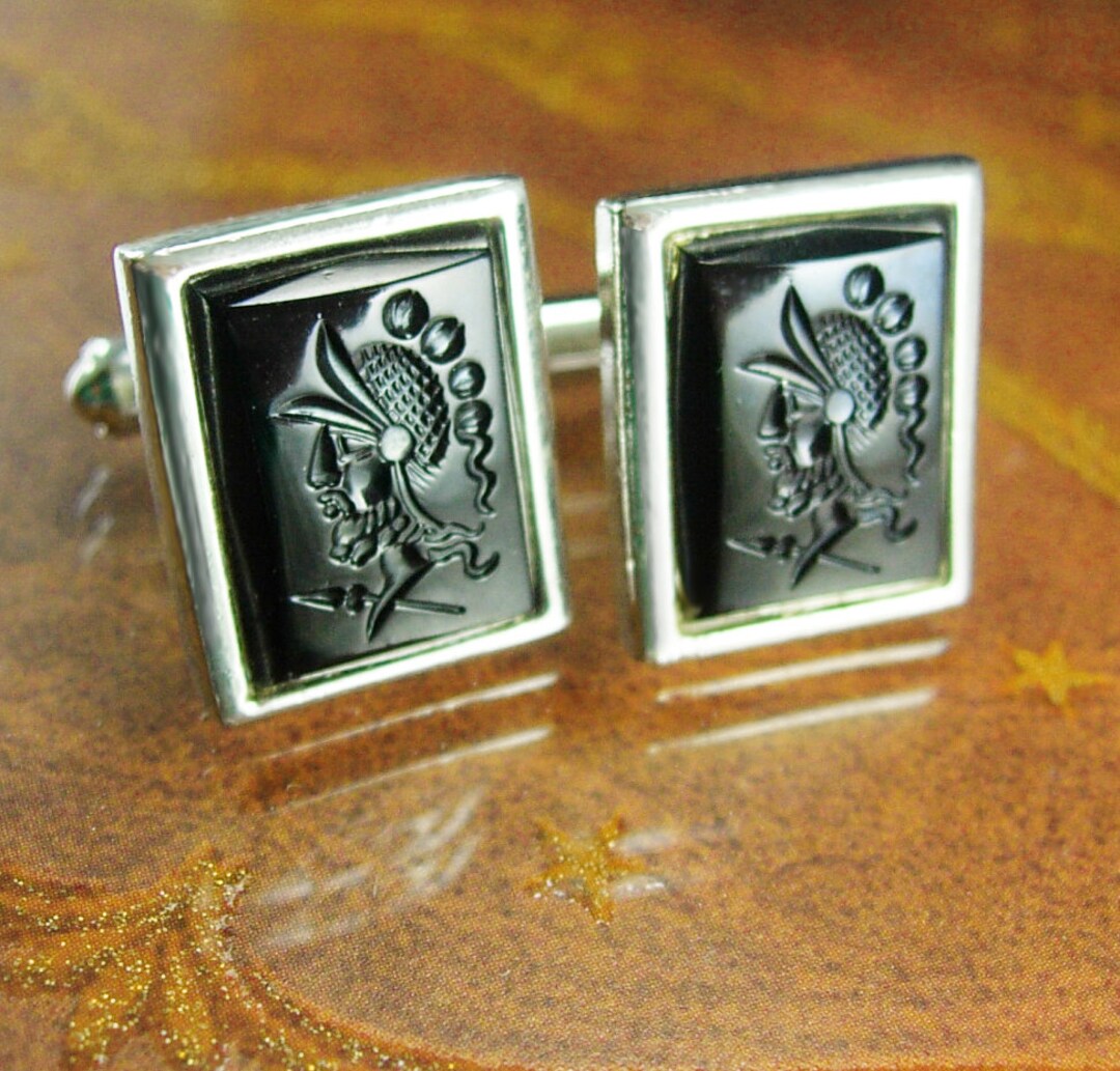 Vintage Medieval Set - Black Cameo Cufflinks - Silver Wedding Roman ...