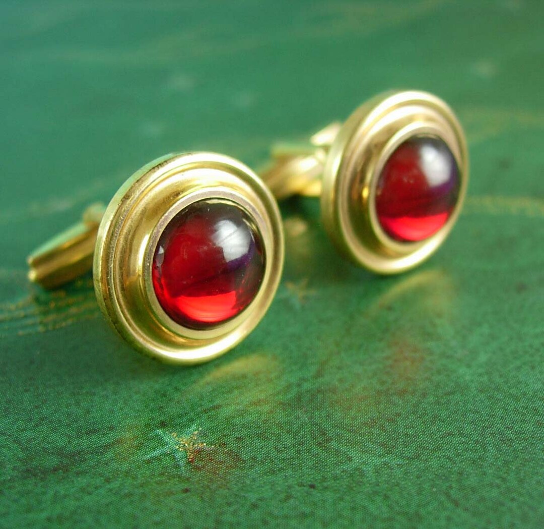 RED Cufflinks Swank Formal Wear Gold Jeweled 15th 40th 45th Anniversary ...
