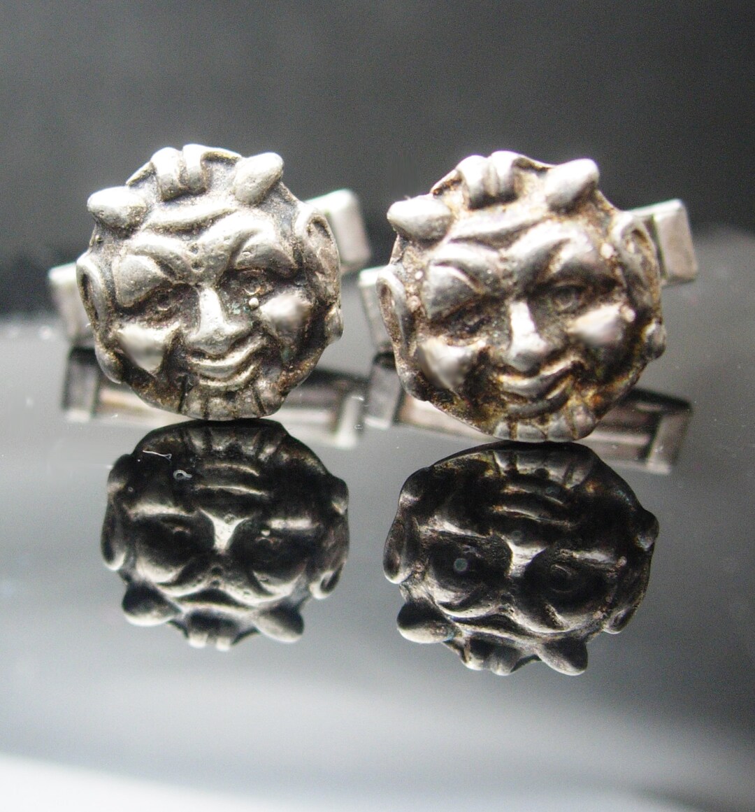 Vintage Devil Cufflinks 800 SILVER Demon Satan Grotesque Horn Figural ...