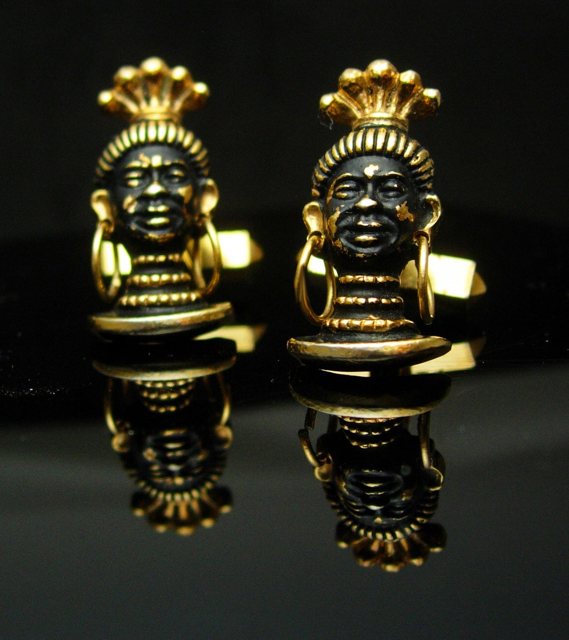 Mask Cufflinks Vintage Enamel Black Tribal Headdress - Etsy