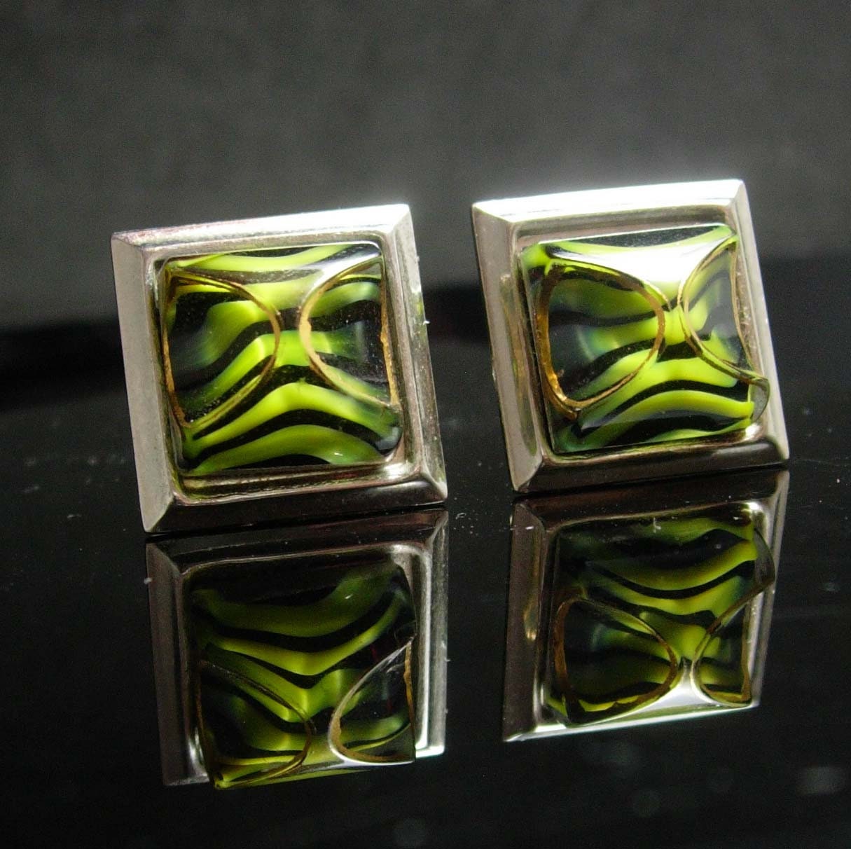 Elegant cufflinks Art deco cufflinks Black Green molded glass | Etsy
