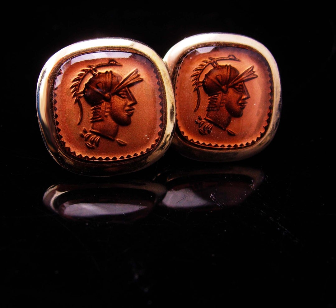 Knight Cufflinks / Vintage Gold Set / Roman Cufflinks / Cameo Jewelry ...