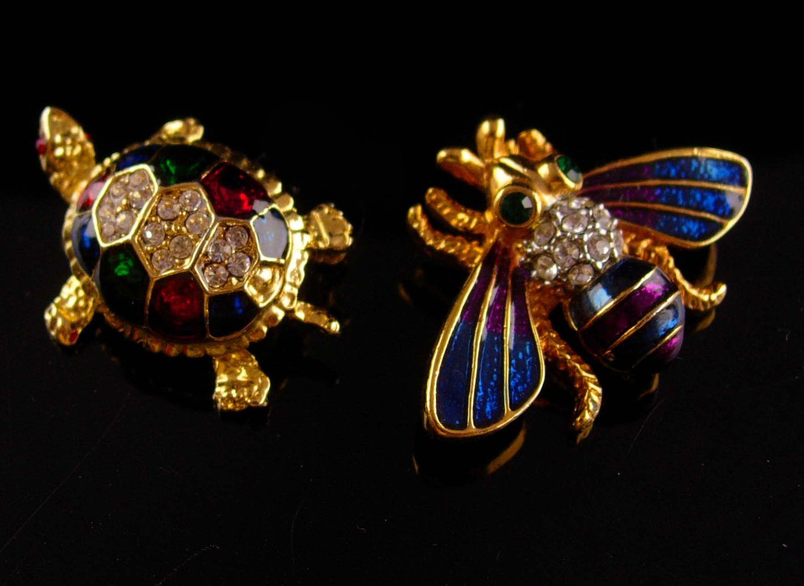 Vintage Bee Brooch Turtle Pin Set Rhinestone Insect Pin | Etsy