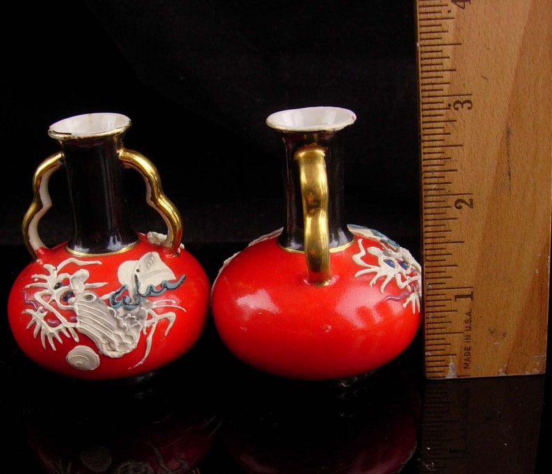 Antique Red Dragon Vases Japanese Moriage Dragonware Set | Etsy