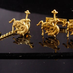 Cowboy Cufflinks / Vintage Rodeo Rider Tie Tack / Golden Western ...