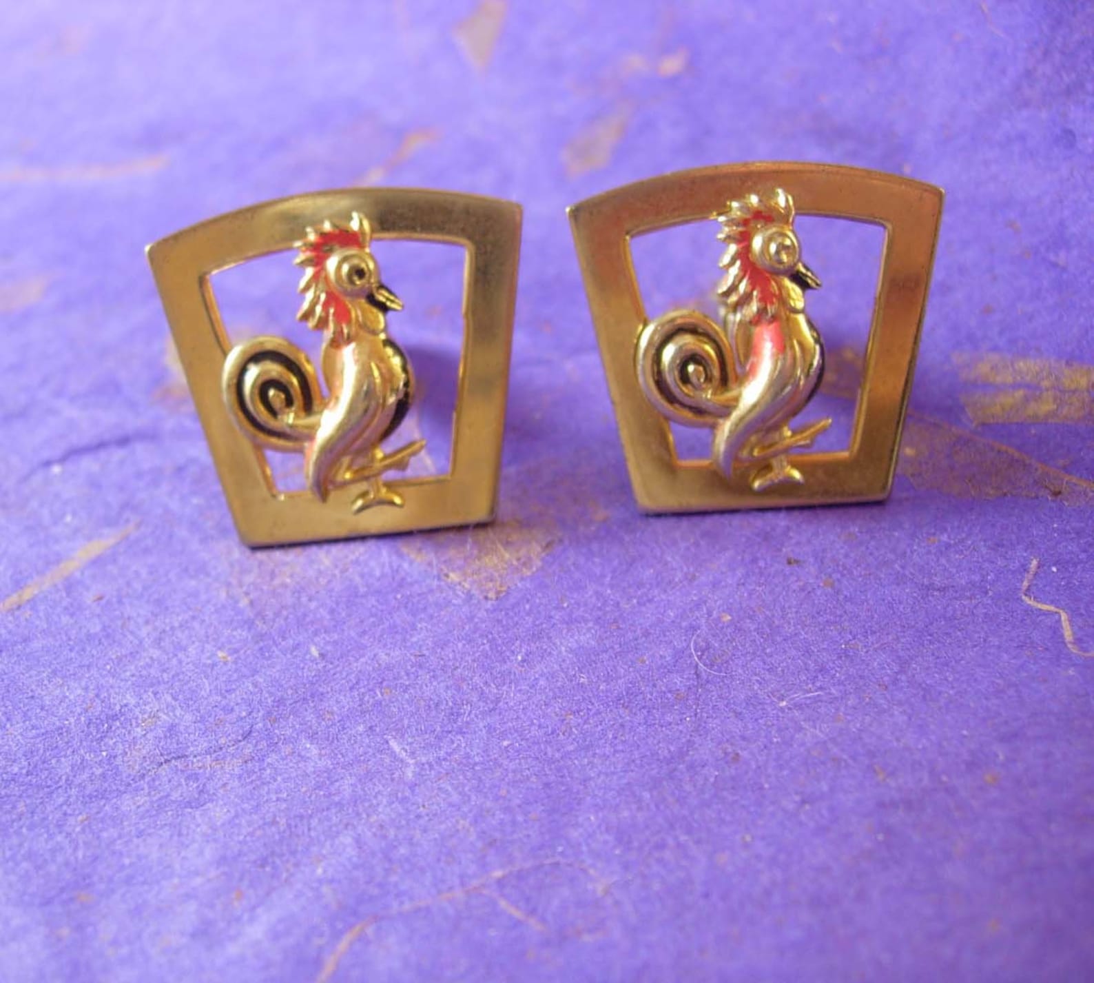 Swank ROOSTER Cufflinks Folk Art Vintage COCK Bird Large - Etsy
