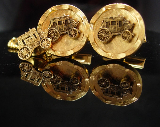 Wells Fargo STAGE COACH Cufflinks Tie Tack Gold Plate Vintage - Etsy