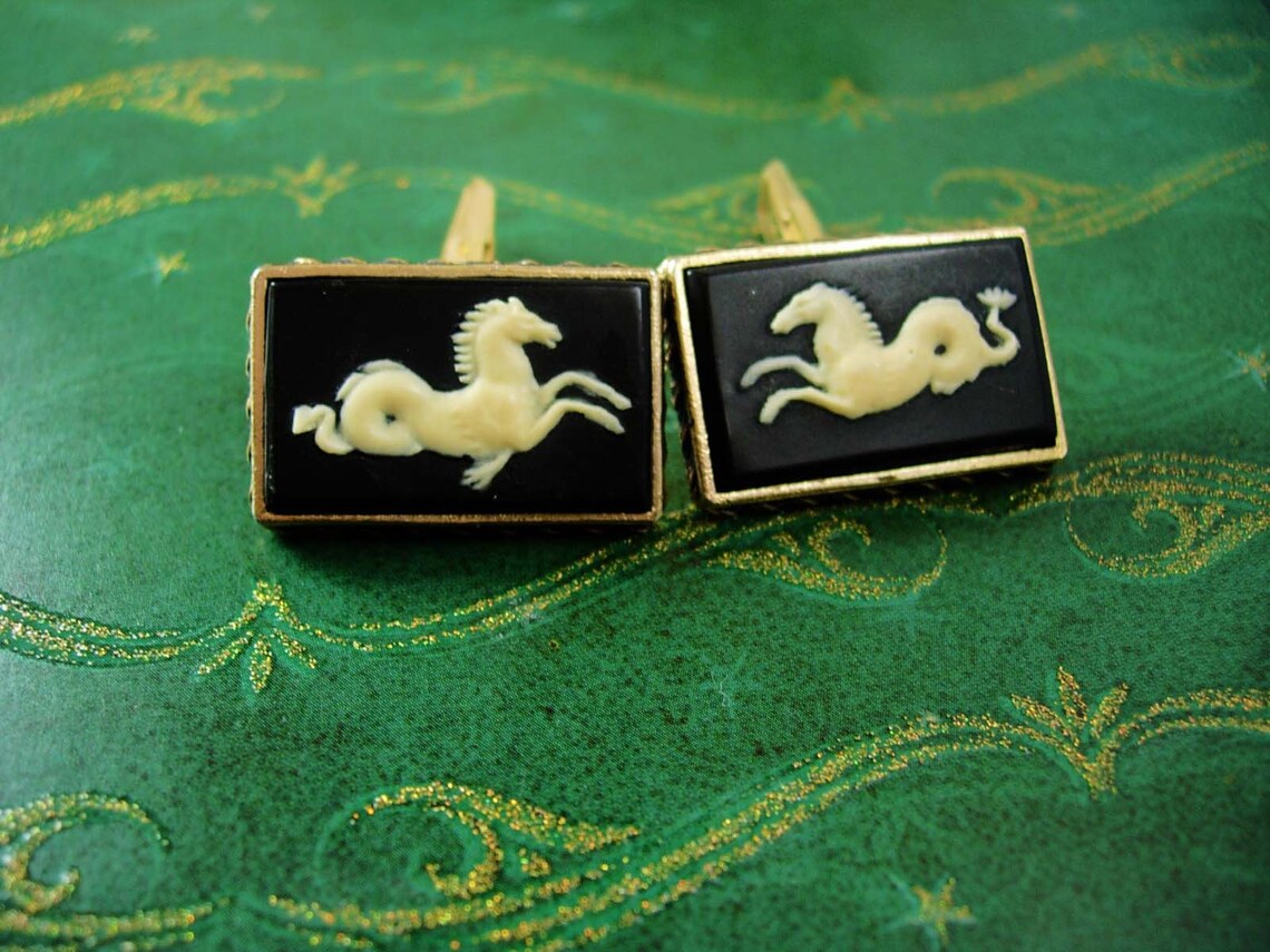 Large Devil Tail Horse Cufflinks Incolay SIGNED Mythical Gold - Etsy