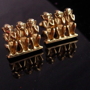 Monkey Cufflinks / See Speak Hear NO EVIL / Vintage Golden Shields ...