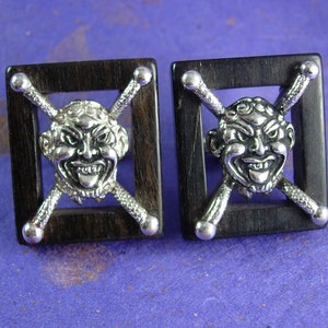 Grotesque Silver DEVIL Cufflinks Vintage Crossbones Demon Large Wood ...