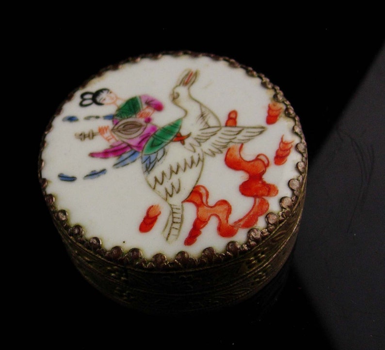 Chinese Enamel Box Asian girl on bird Oriental trinket | Etsy