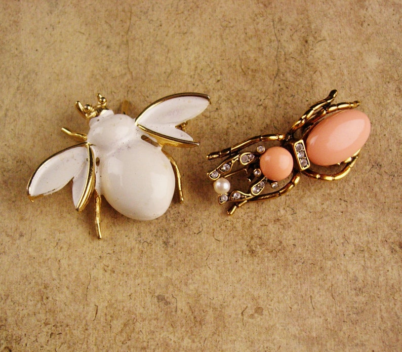 Joan Rivers Beetle Brooch Vintage White Enamel Bee Pin - Etsy
